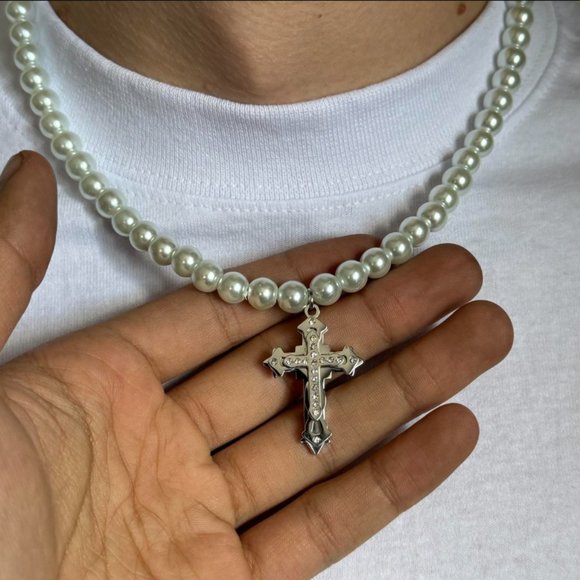 Accessories | Y2k 200s Style Heavy Metal Punk Grunge Pearl Emo Cross ...